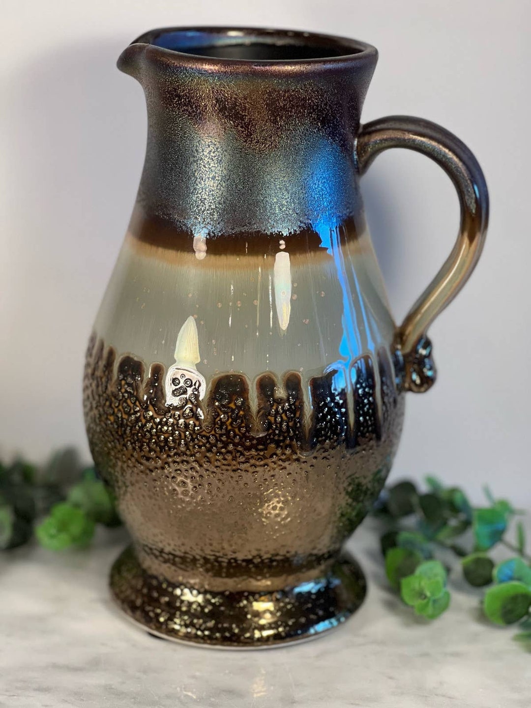 Beautiful Art Pottery Drip Glaze Pitcher - Etsy