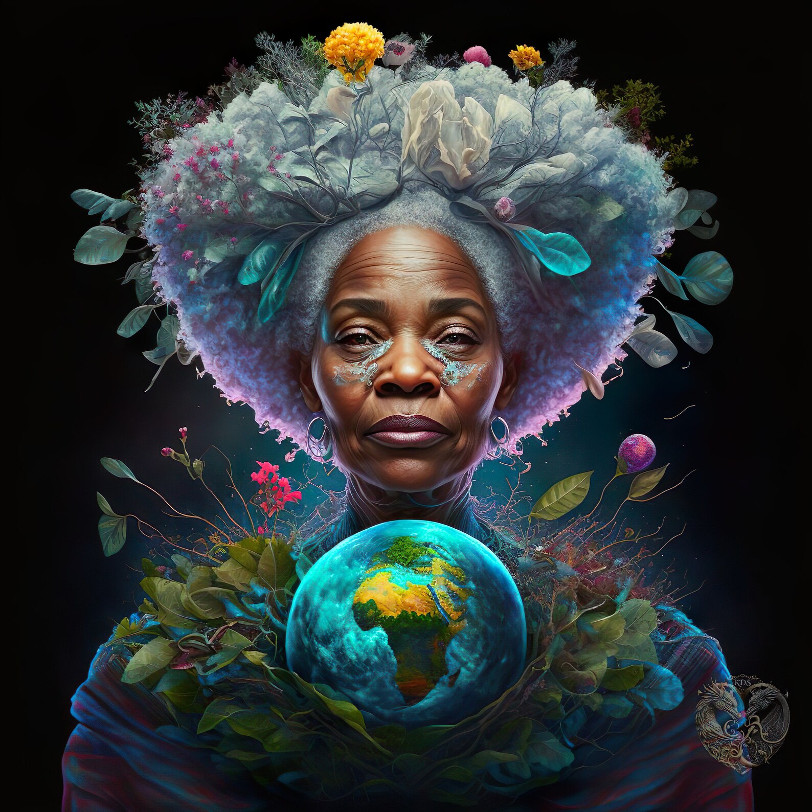 African American Mother Earth Holding Globe With Africa - Etsy