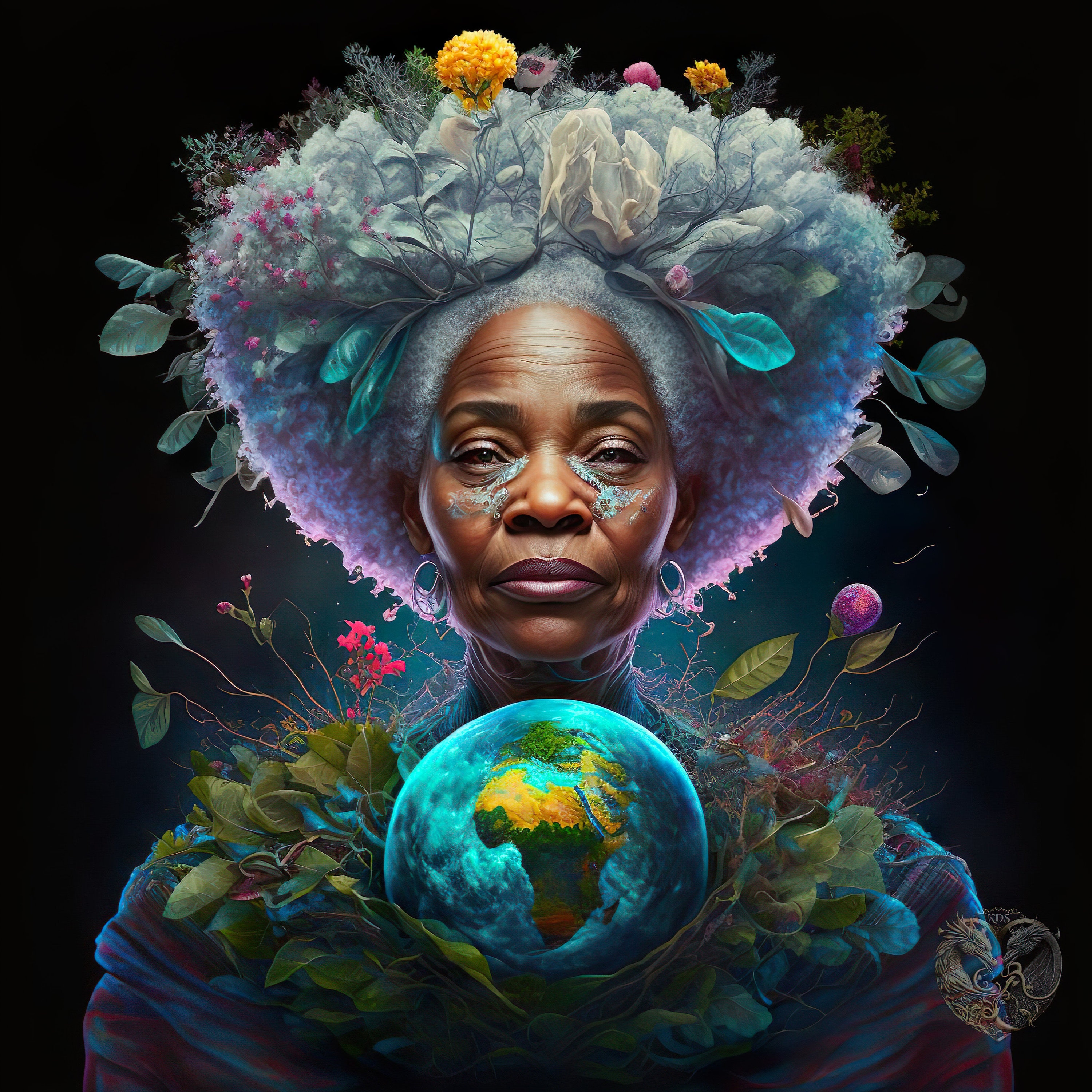 African American Mother Earth Holding Globe With Africa - Etsy