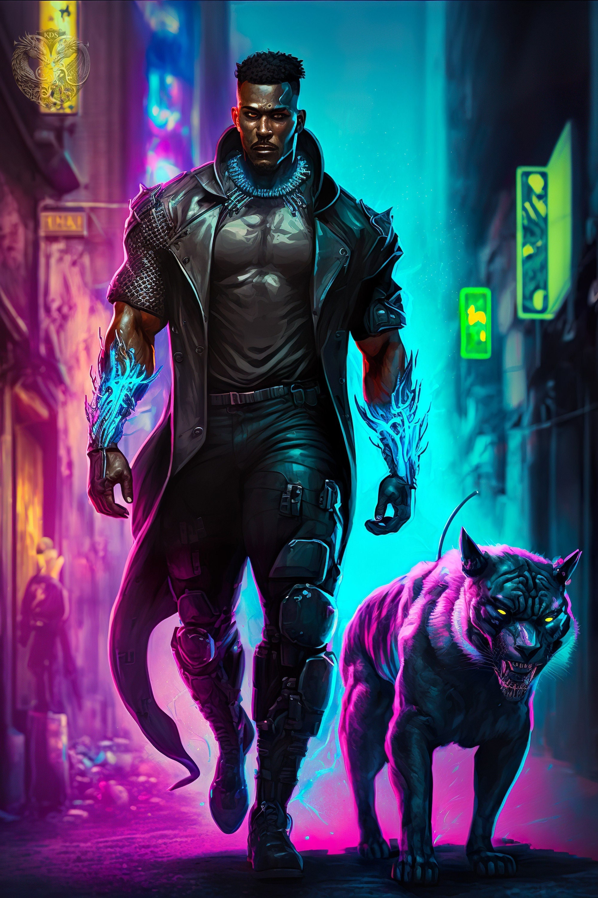 Cyberpunk Fantasy Black Man and Fantasy Panther - Etsy
