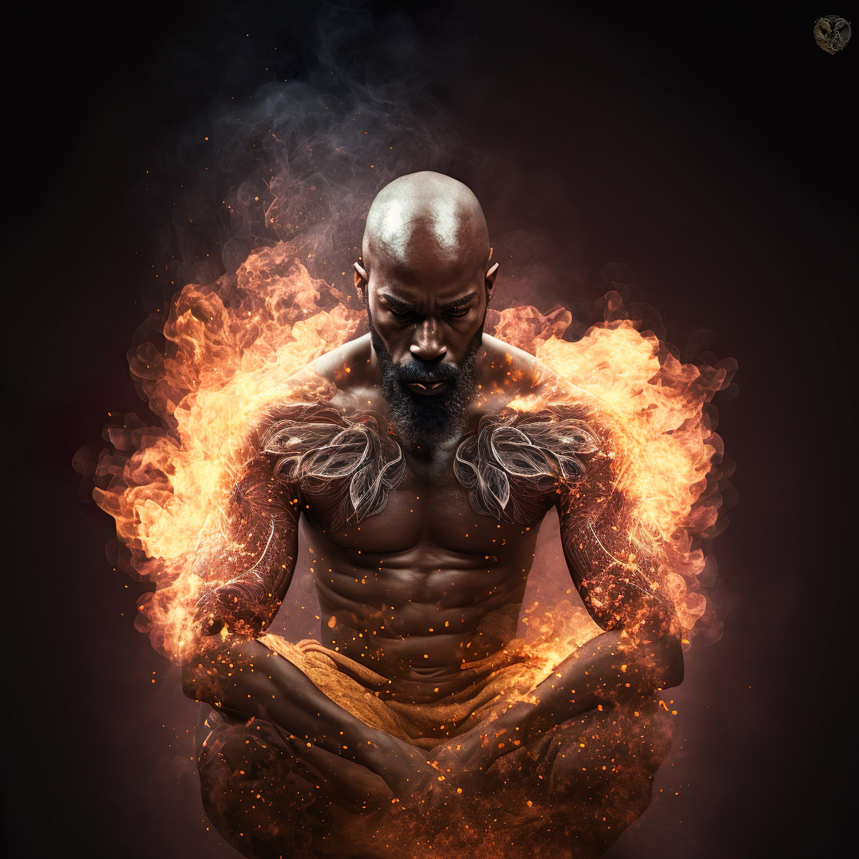 Strong African American Man Meditating With Radiating Flames - Etsy