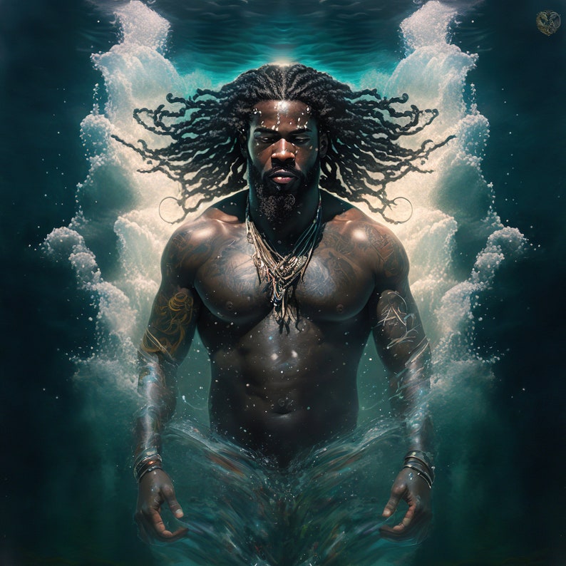 African American Man With Flowing Dreadlocks Underwater Surrounded by ...