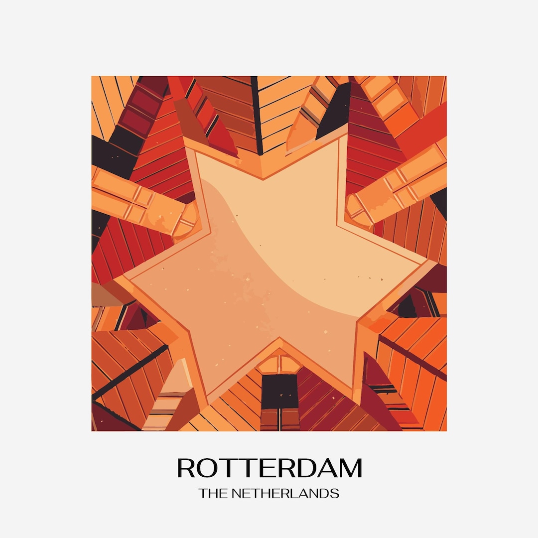 Retro Sunset Illustration – Iconic Cube Houses Rotterdam Netherlands ...