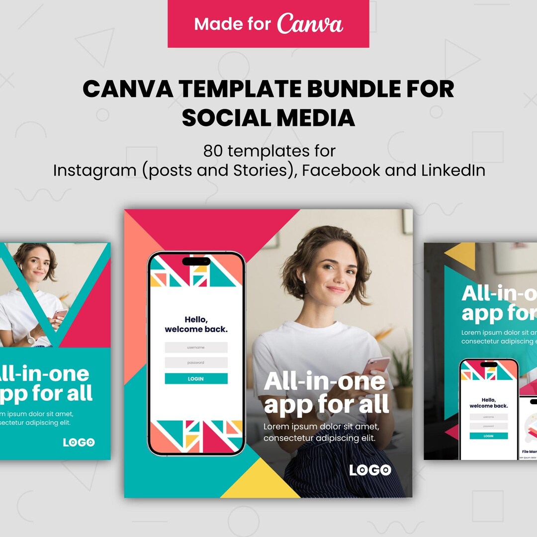 Geometric Canva Social Media Templates - 80 Instagram, Facebook ...