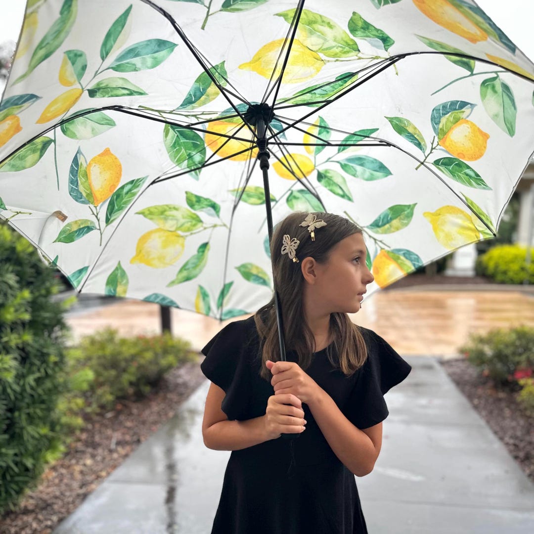 Lemon Umbrella Large Semi Automatic Foldable Strawberry Umbrella Gift ...