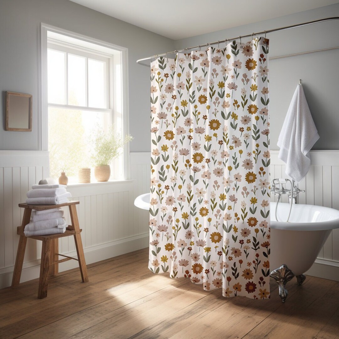 Farmhouse Shower Curtain Wildflower Retro Floral Shower Curtain ...