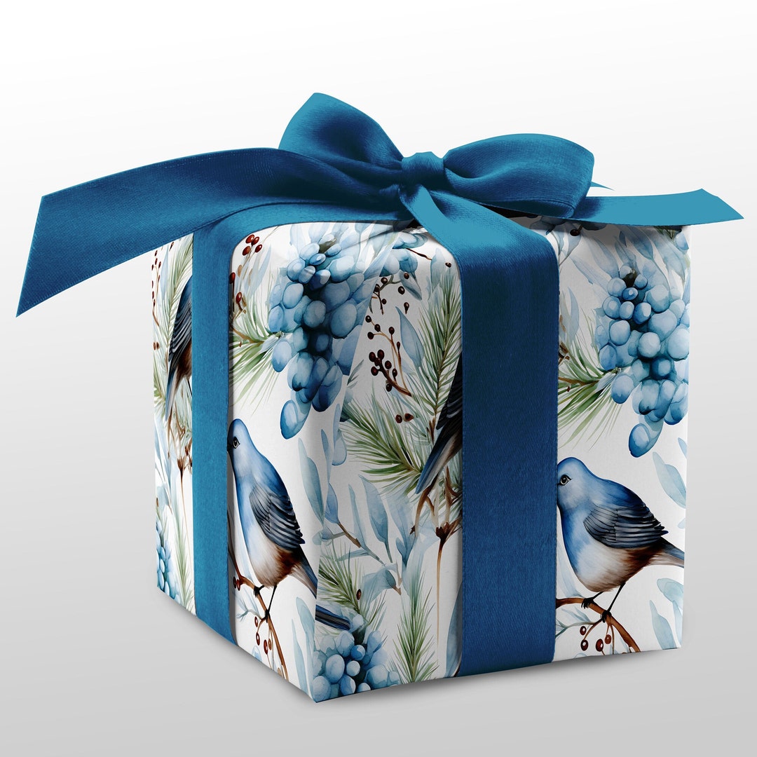 Christmas Gift Wrapping Paper Blue Bird Wrap Paper Gift for Winter ...
