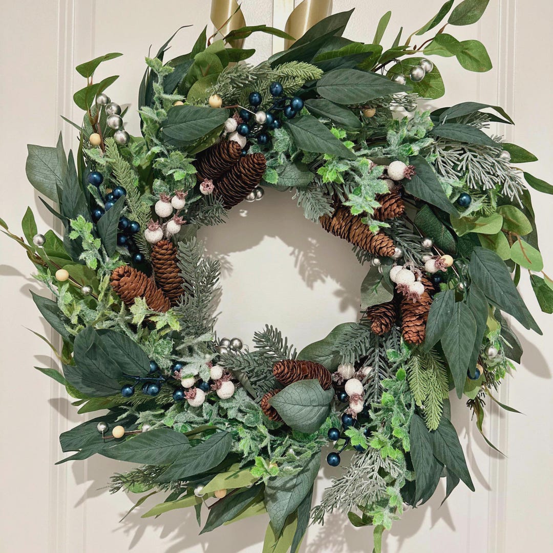 Blueberry Home Decor Christmas Party Event Wreath Eucalyptus Gold Bow ...