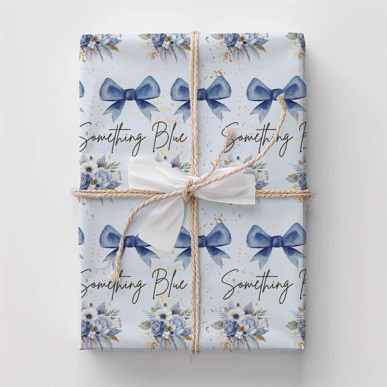 Something Blue Bridal Shower Gift Wrapping Paper Blue Bow - Etsy