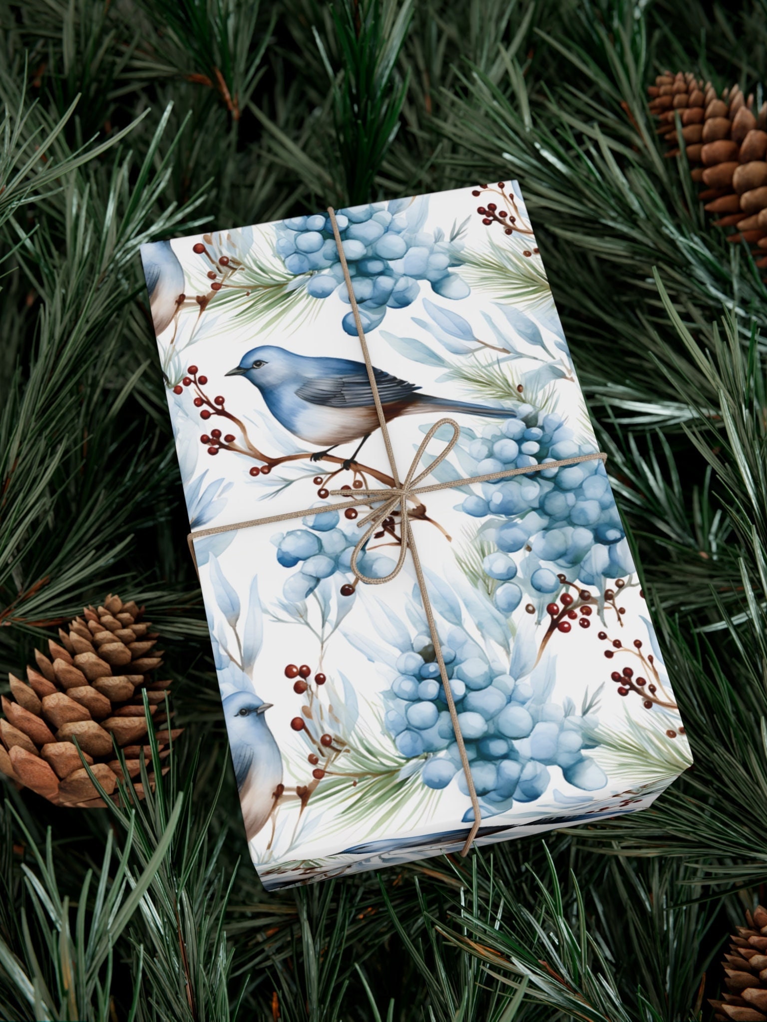 Christmas Gift Wrapping Paper Blue Bird Wrap Paper Gift for Winter ...