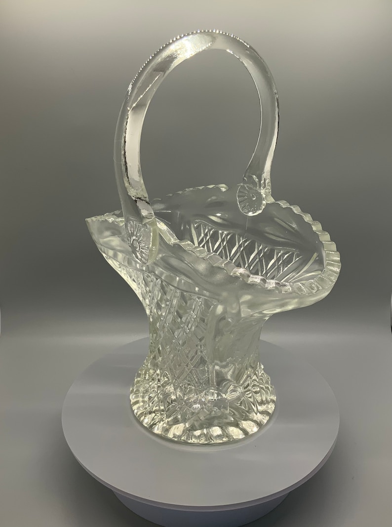 Vintage Cut Crystal Glass Basket With Handle - Etsy