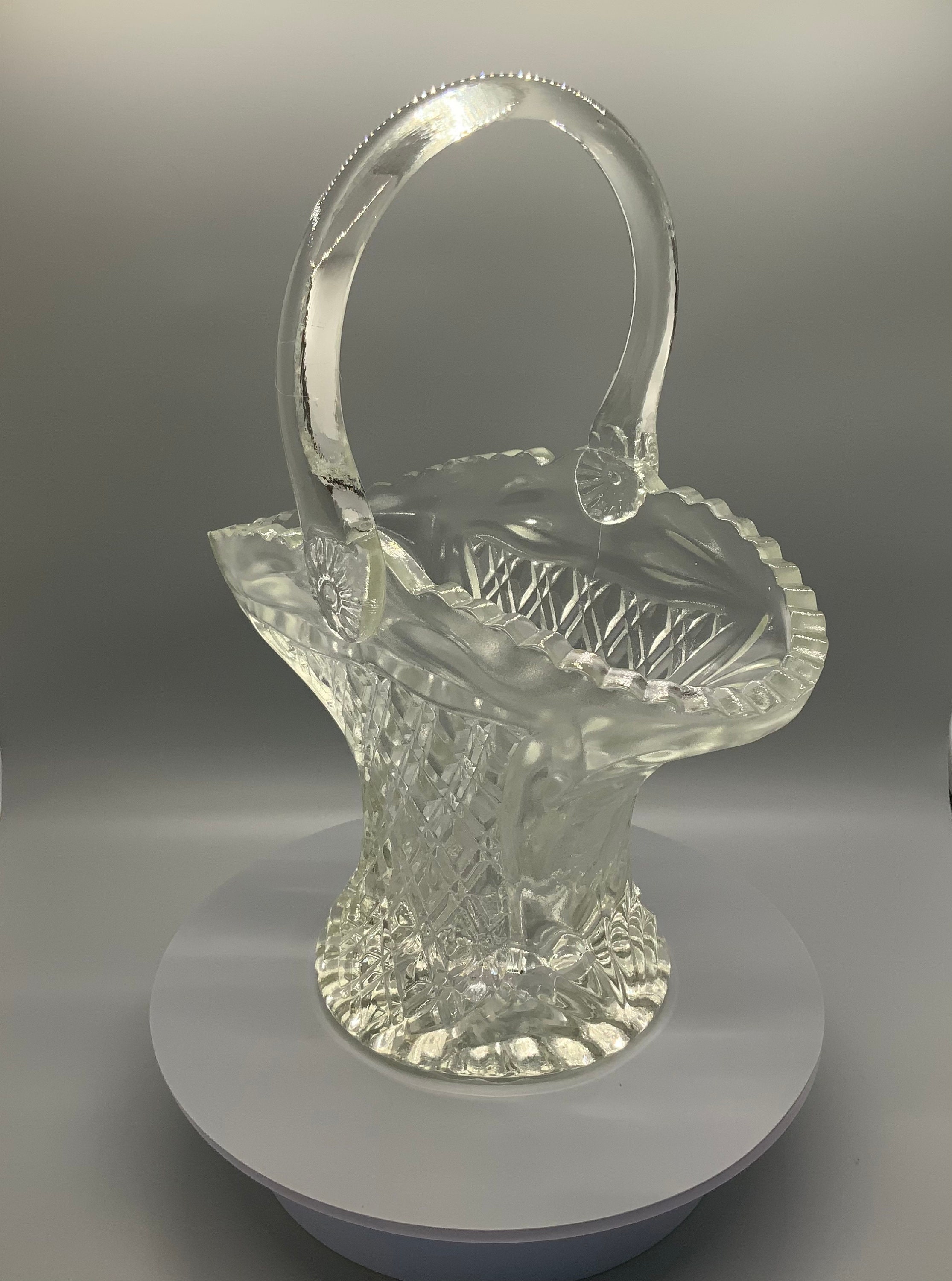 Vintage Cut Crystal Glass Basket With Handle - Etsy