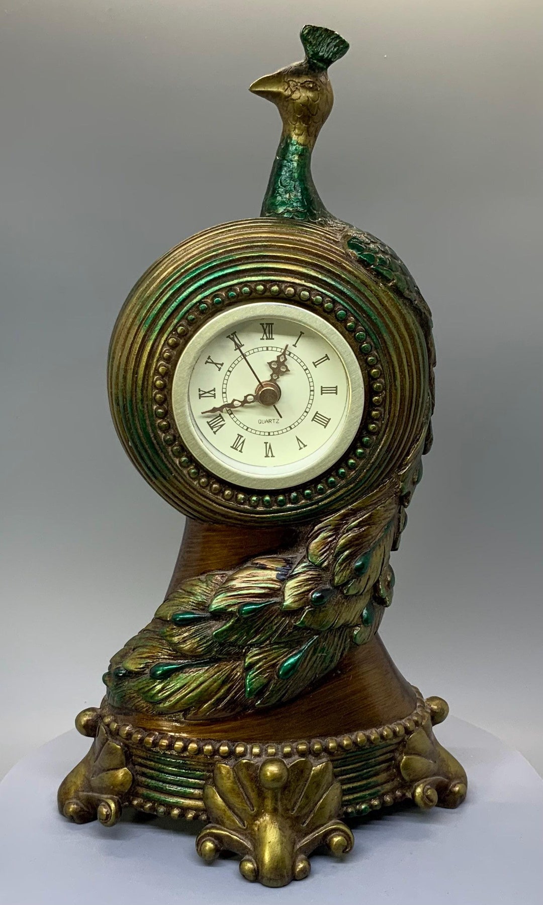 Vintage Peacock Table Clock - Etsy