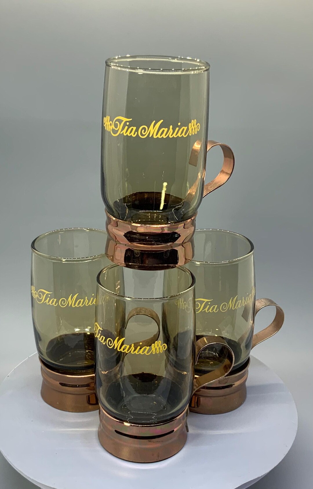Vintage Tia Maria Liqueur Glasses, Smoked Glass With Copper Handles ...
