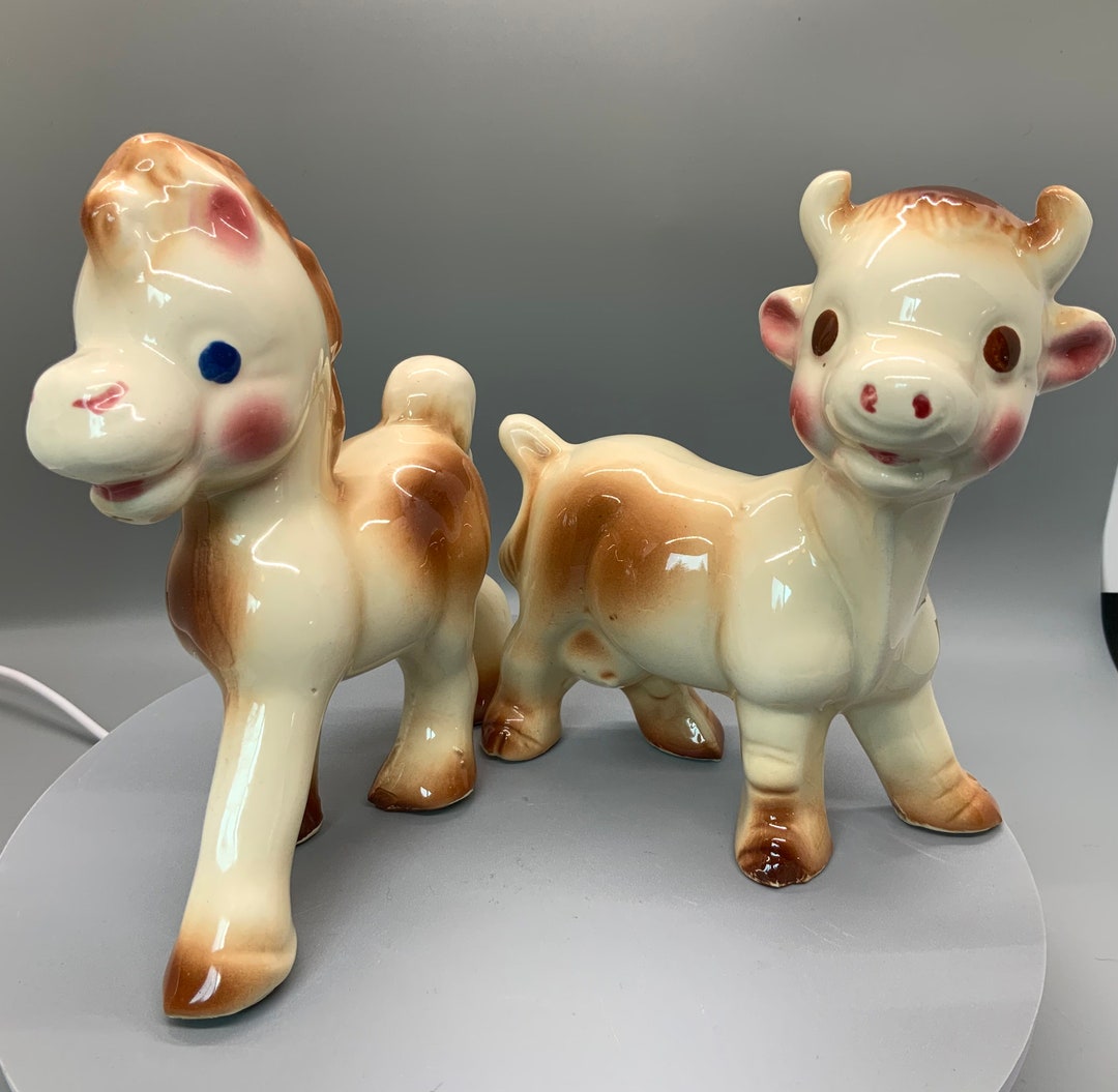 Vintage milky the Cow and frisky the Pony Figurine Set - Etsy