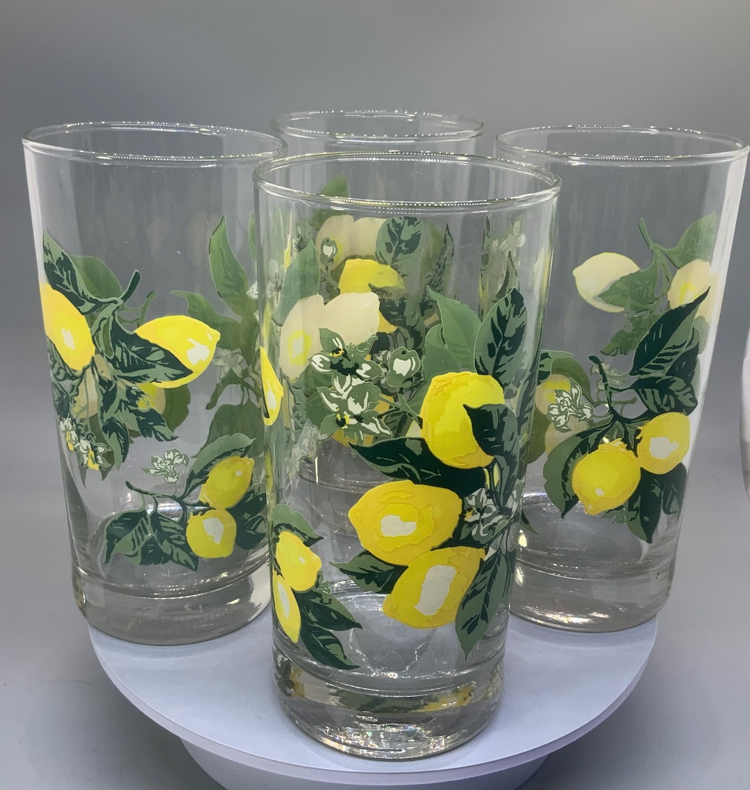 Vintage Set of Four (4) Lemon Motif Glass Drinking Glasses by Libby - Etsy