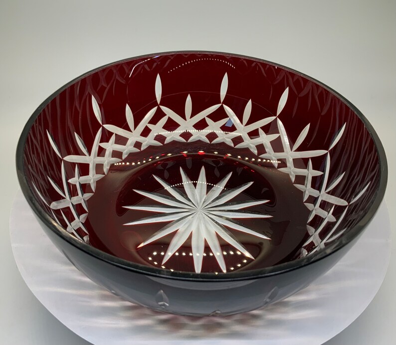 Four Bohemian Ruby Red and Clear Glass Cut Crystal Glass Bowls-serving ...
