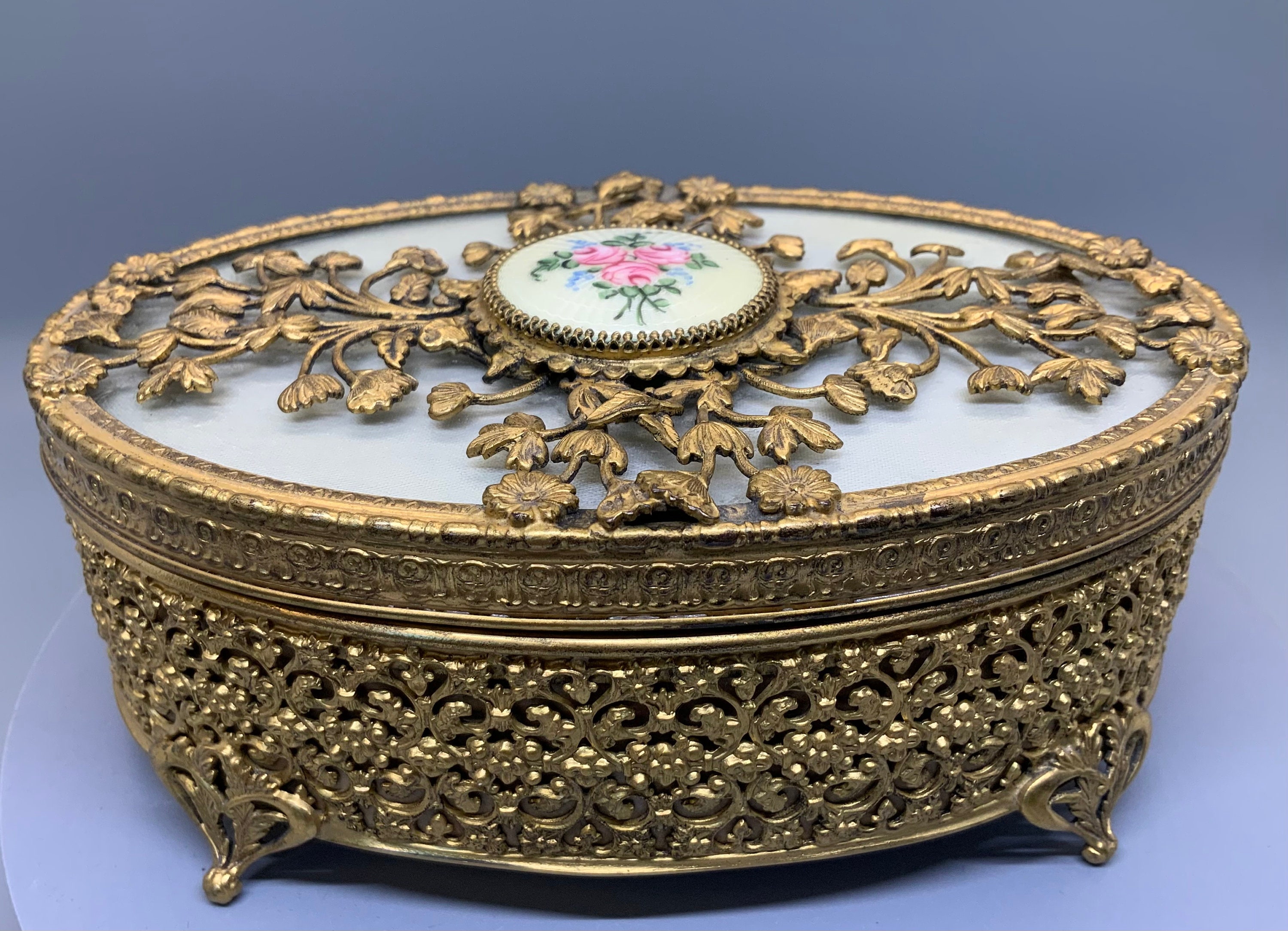 Vintage 1950s Vintage Oval Hollywood Regency Jewelry Box - Etsy