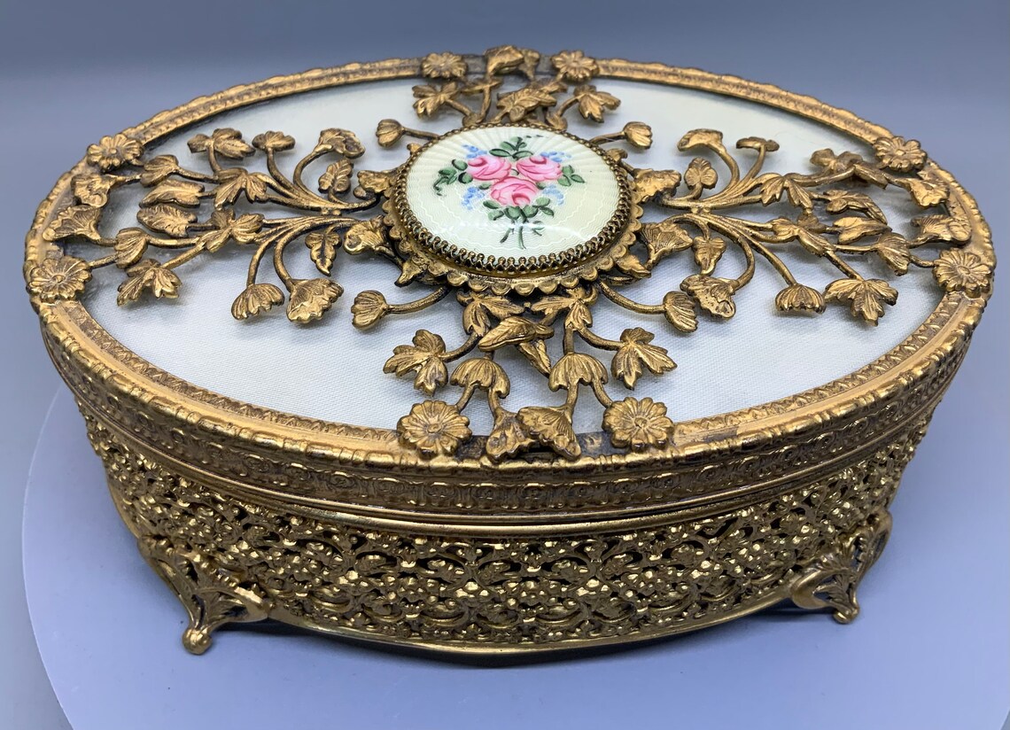 Vintage 1950s Vintage Oval Hollywood Regency Jewelry Box - Etsy