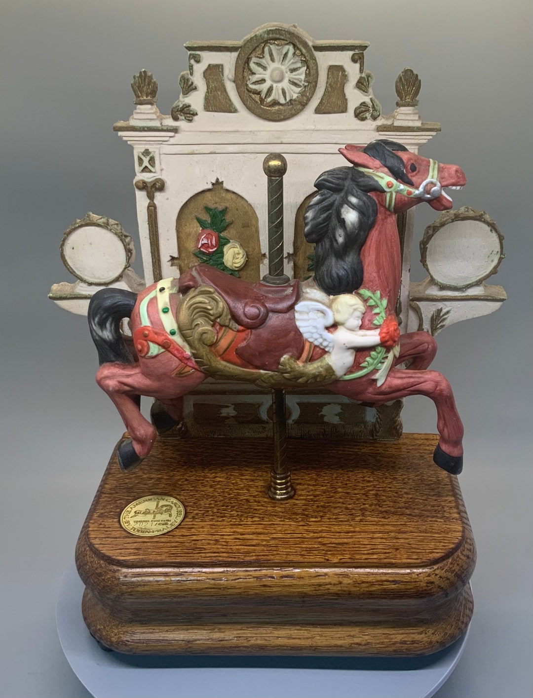 Vintage Musical Porcelain Red Carousel Horse With Elegant Backdrop ...