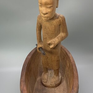 Large Vintage Tribal Art Sculpture, Solid Wood, Man Standing in Canoe ...