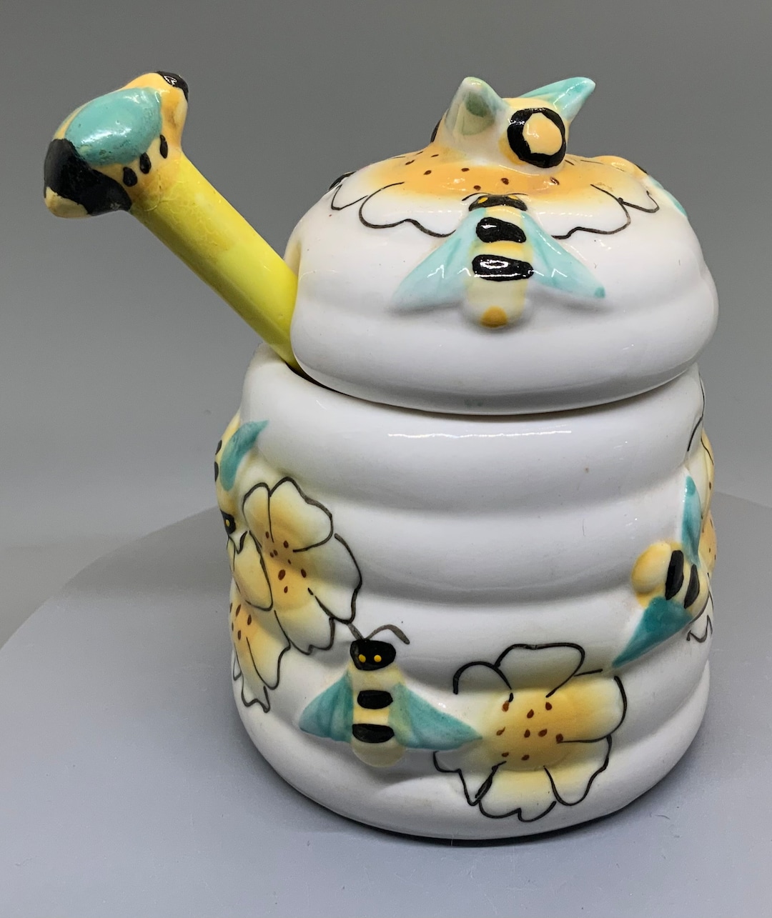 Vintage Ceramic Beehive Honey Jar With Bee Handle Dipper - Etsy