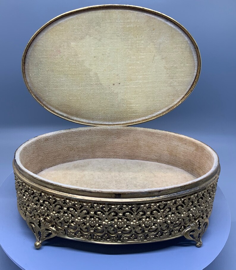 Vintage 1950s Vintage Oval Hollywood Regency Jewelry Box - Etsy