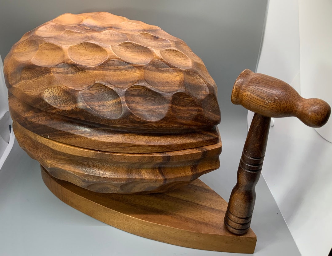 Vintage Super Large Walnut Shaped Nut Cracking Bowl, Mallet and Nut ...