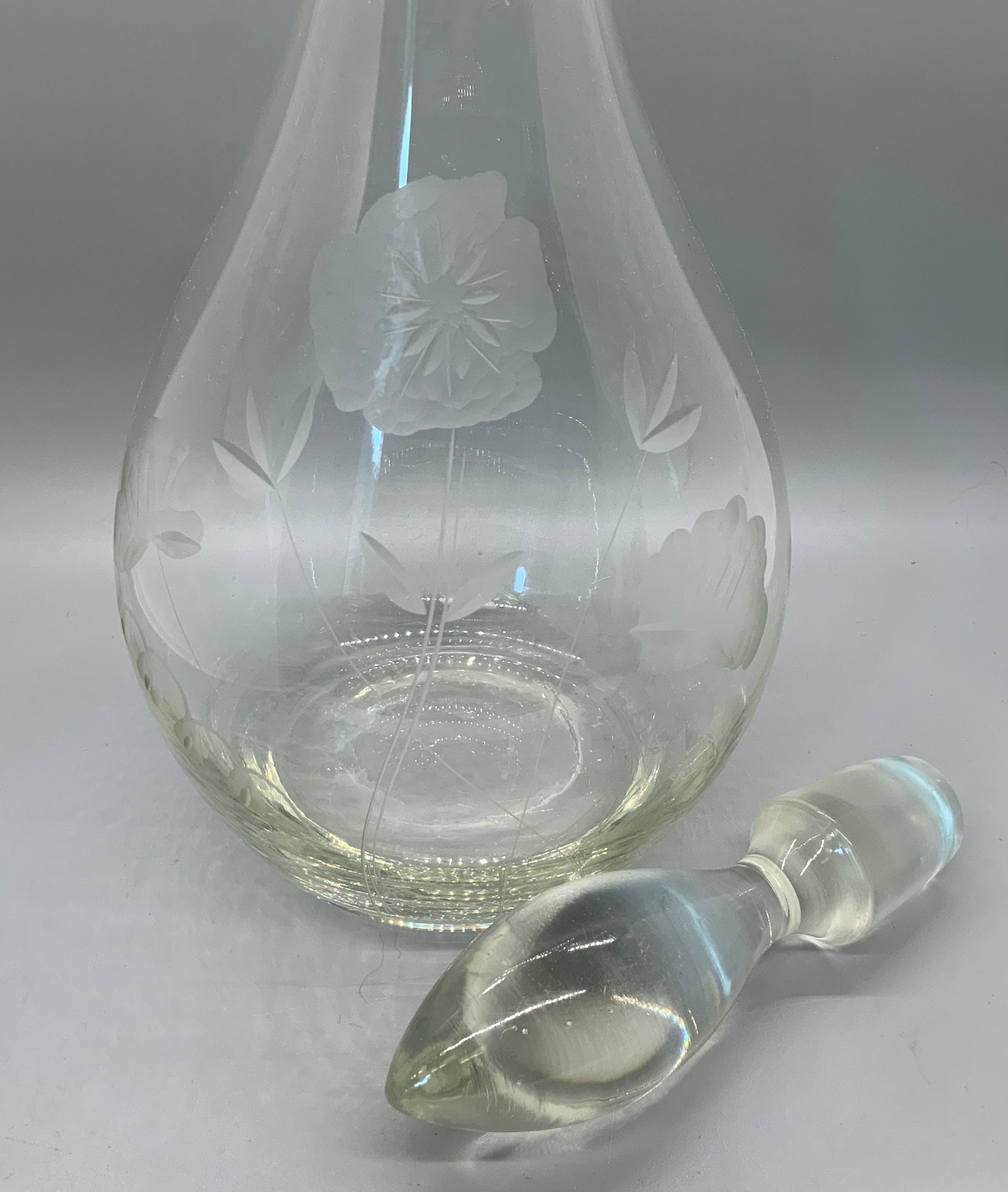 Romania Crystal Glass Tall Decanter With Etched Flowers, Vines and ...