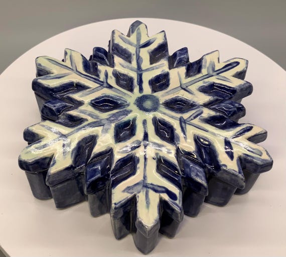 Handcrafted Cobalt Blue and White Ceramic Snowflake T… - Gem