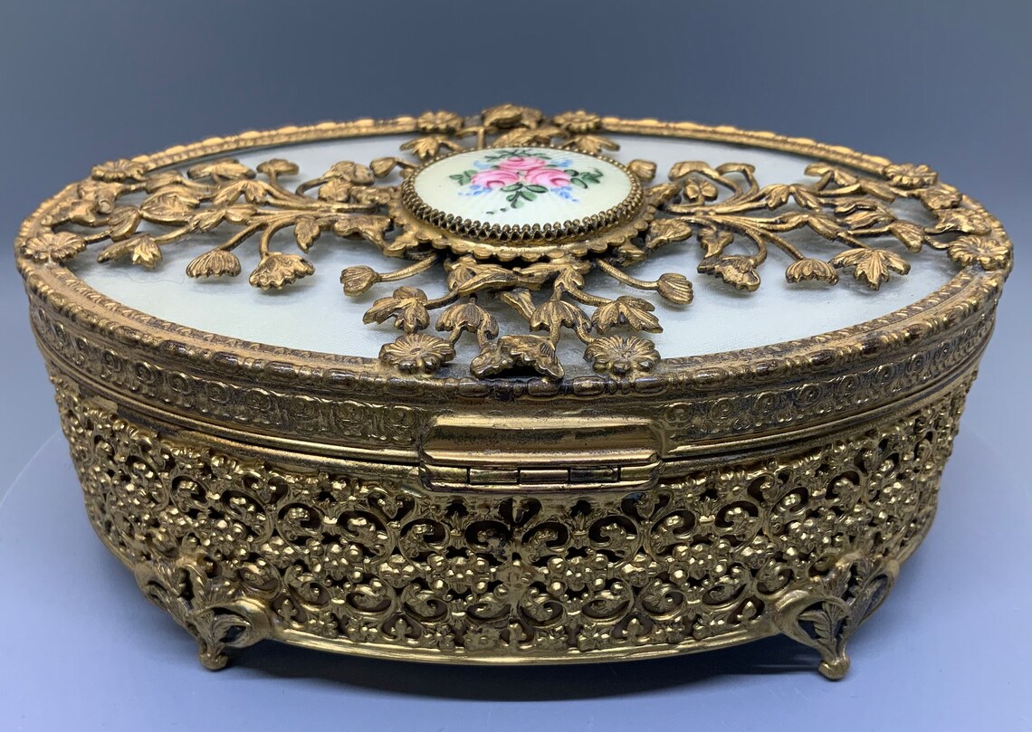 Vintage 1950s Vintage Oval Hollywood Regency Jewelry Box - Etsy