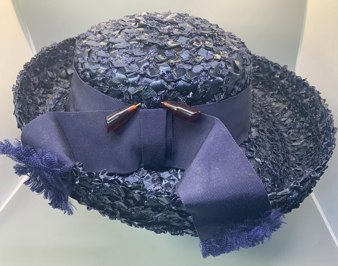 Vintage Raffia 1960’s Ladies Dark Navy Midnight Blue Hat - Etsy