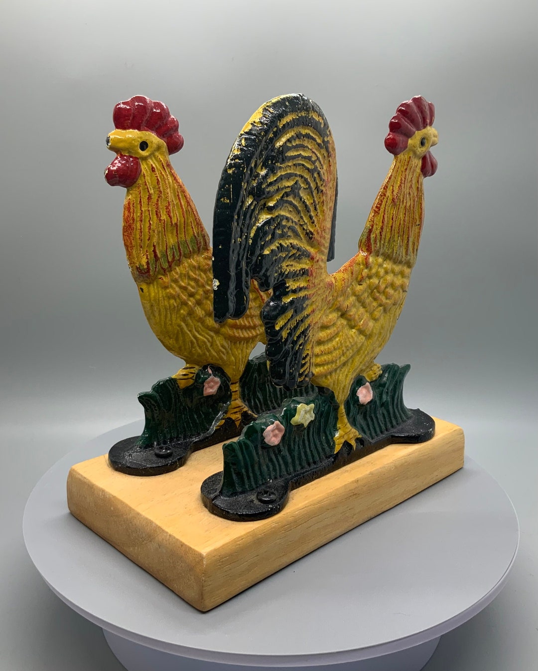 Vintage Cast Iron Pair of Roosters Letter Holder, Napkin Holder, Door ...