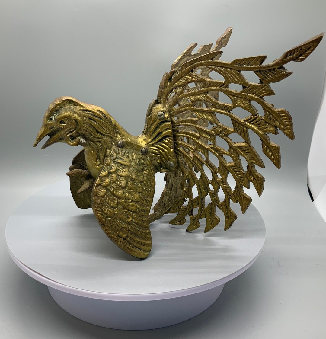 Vintage Brass Rooster Figurine, Fighting Bird Statue, Mid Century ...