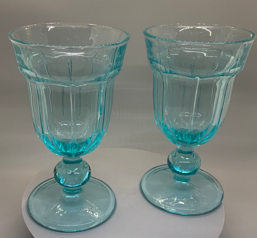 Pair of Vintage Aqua Goblet Glasses - Etsy