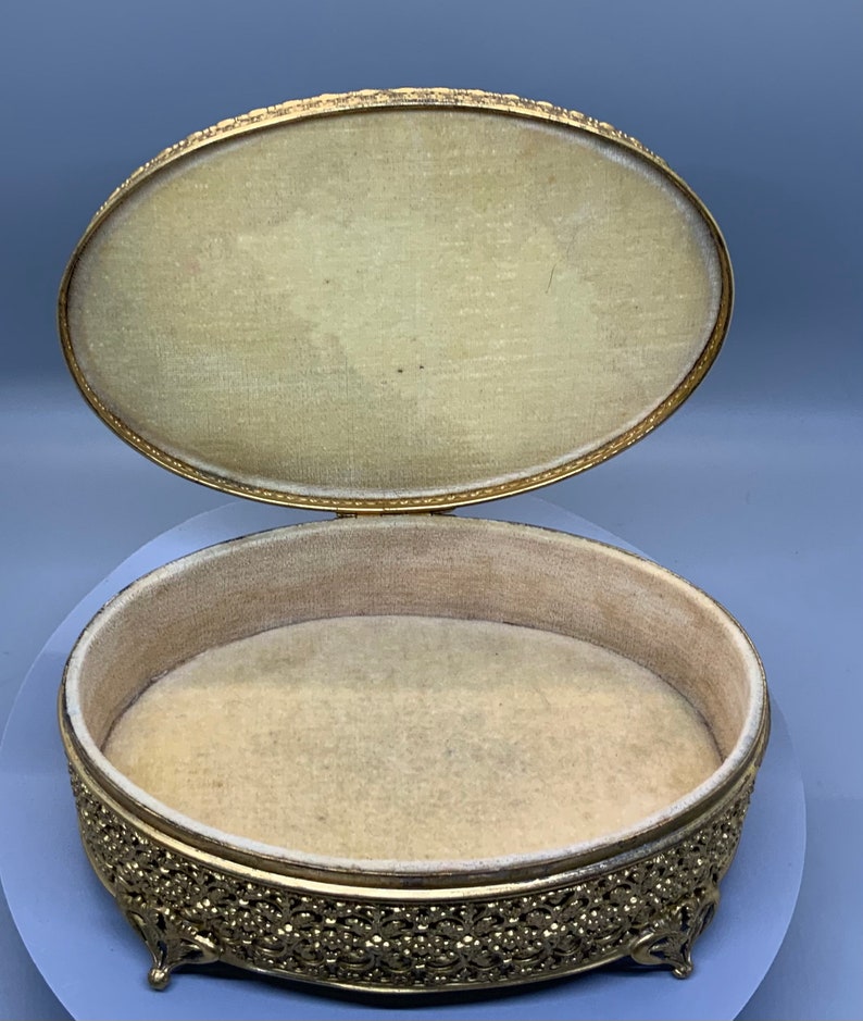 Vintage 1950s Vintage Oval Hollywood Regency Jewelry Box - Etsy