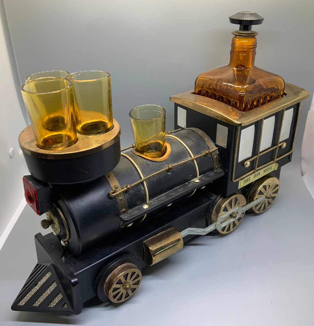 Vintage 1880 Iron Horse Steam Train Caddy, Decanter, Four Shot Glasses ...