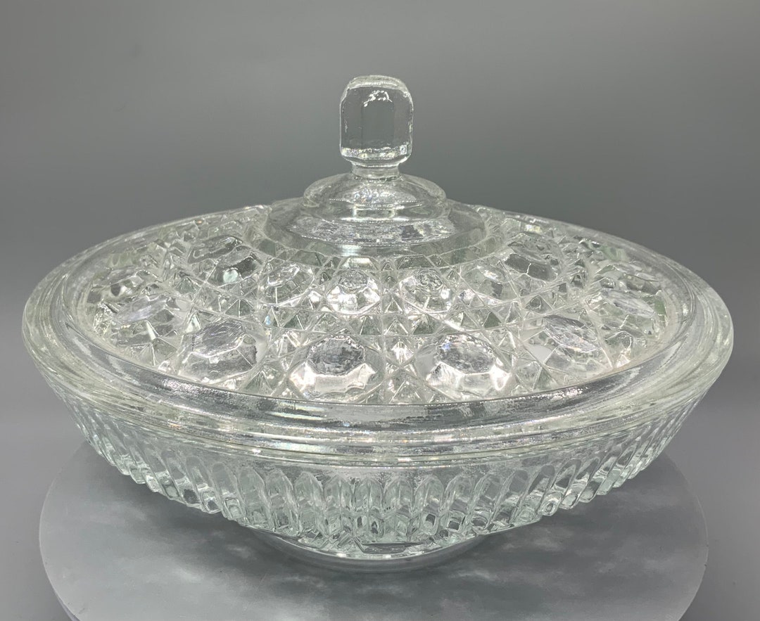 Large Vintage Indiana Glass “windsor Button & Cane” Pattern Lidded ...