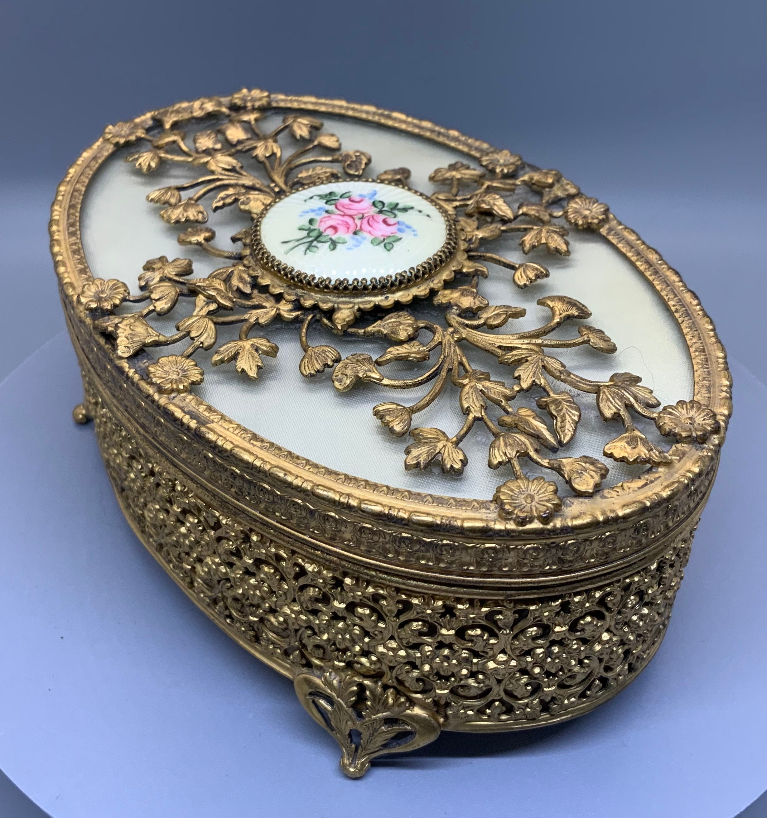 Vintage 1950s Vintage Oval Hollywood Regency Jewelry Box - Etsy