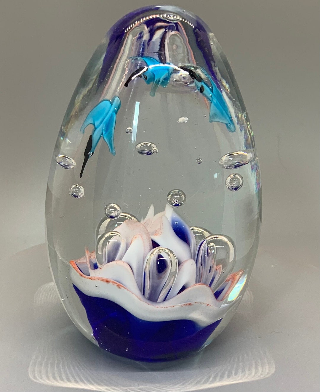Large Glass Ball Paperweight With Blue Birds and Controlled Bubble ...