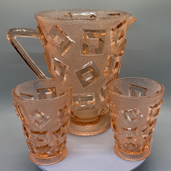 Depression Glass Pitcher and Glasses - Etsy