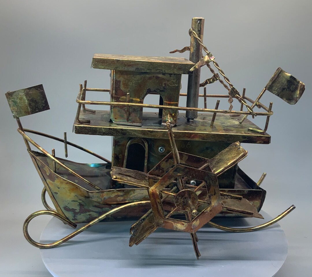 Vintage Copper Paddle Boat Sculpture and Music Box Moon River - Etsy
