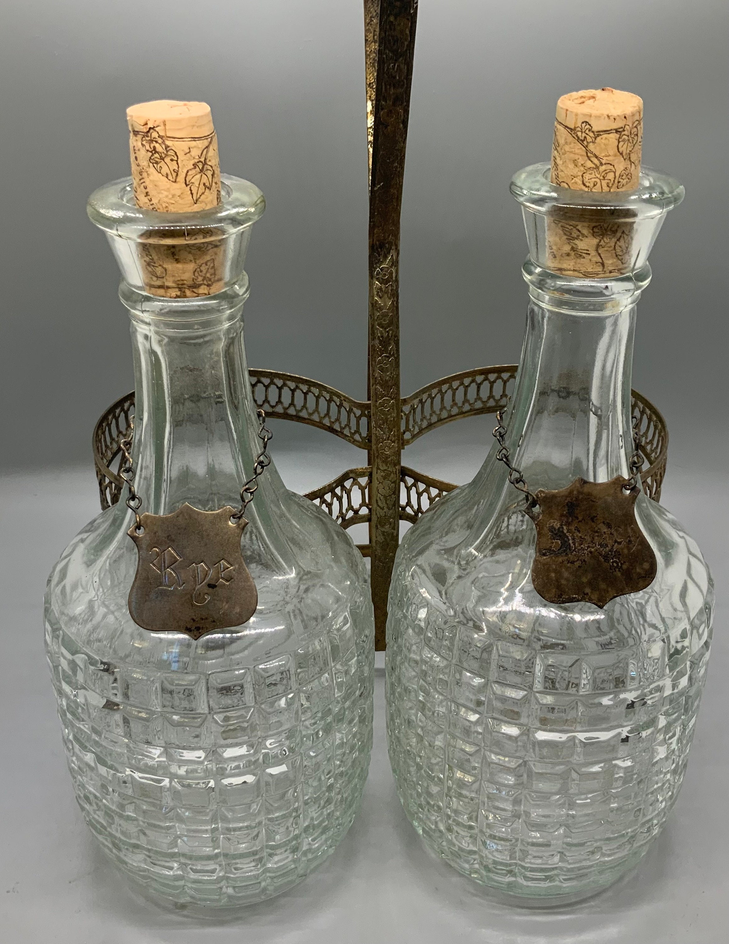 Mid Century Double Decanter Set With Caddy and Cork Stoppers - Etsy