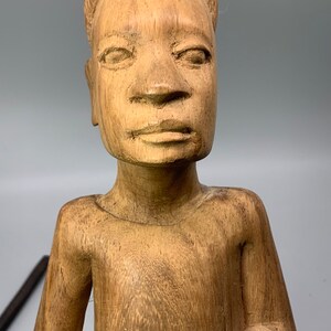 Large Vintage Tribal Art Sculpture, Solid Wood, Man Standing in Canoe ...