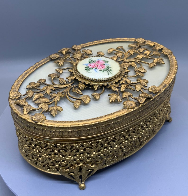 Vintage 1950s Vintage Oval Hollywood Regency Jewelry Box - Etsy