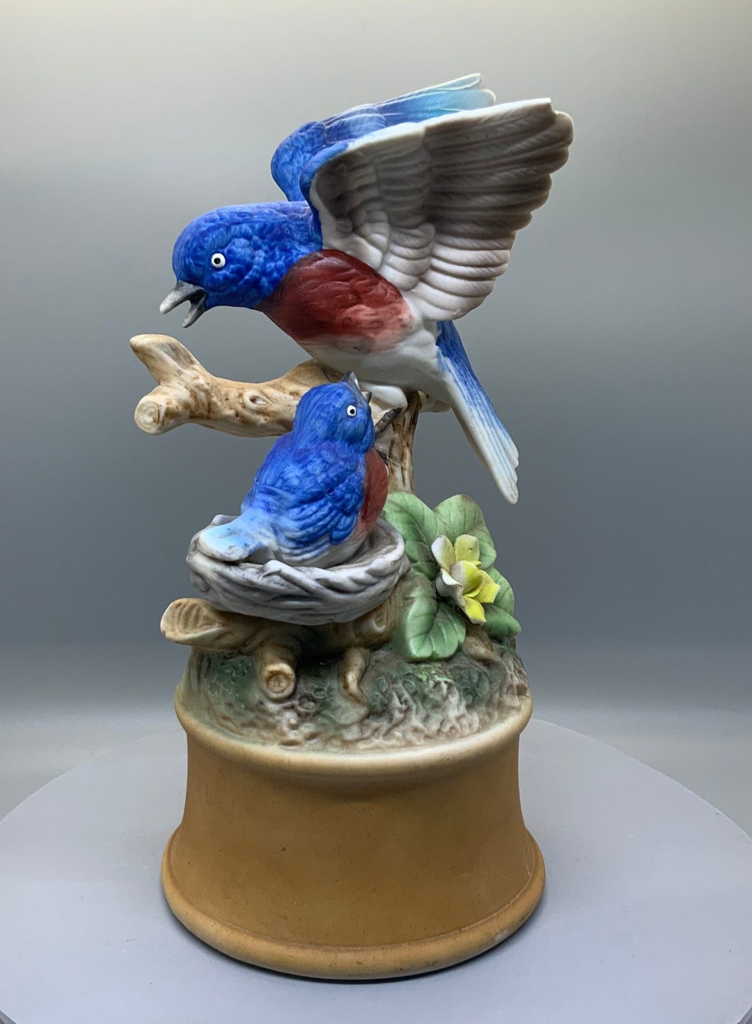 Vintage Shafford Japan, Mama Blue Bird and Baby Blue Bird Ceramic Music ...