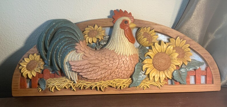 Vintage Large, Farm Style Rooster With Sunflowers Wall Hanging-plaque ...