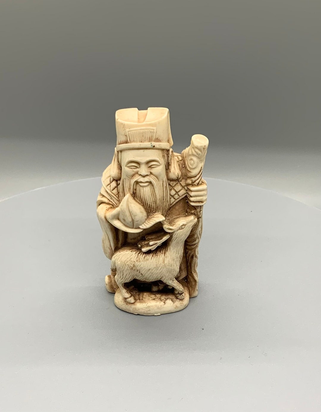Vintage Chinese Wise Man Philosopher With Lamb Polyresin Faux Bone ...