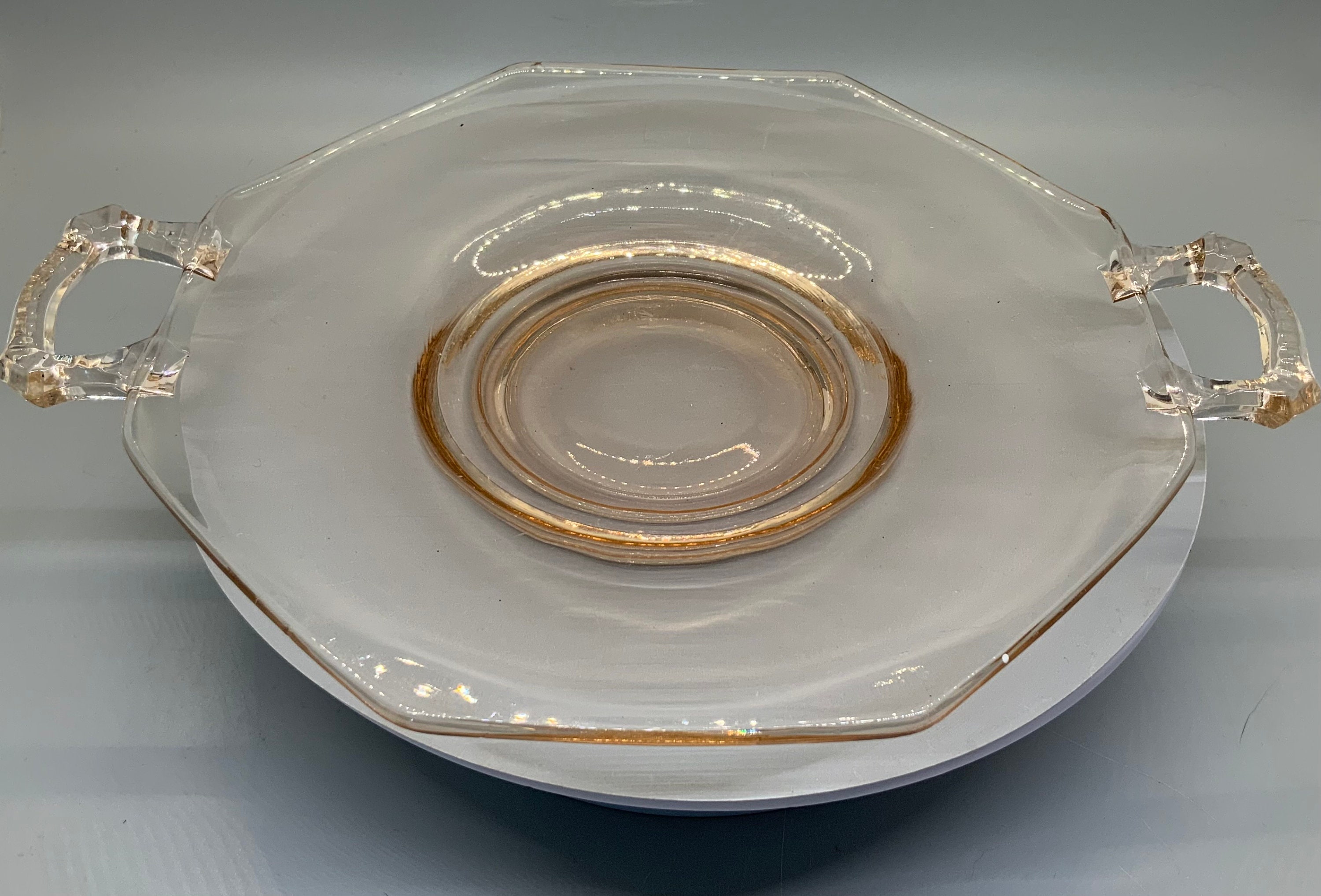 Two Handled Octagonal Pink Depression Plate - Etsy