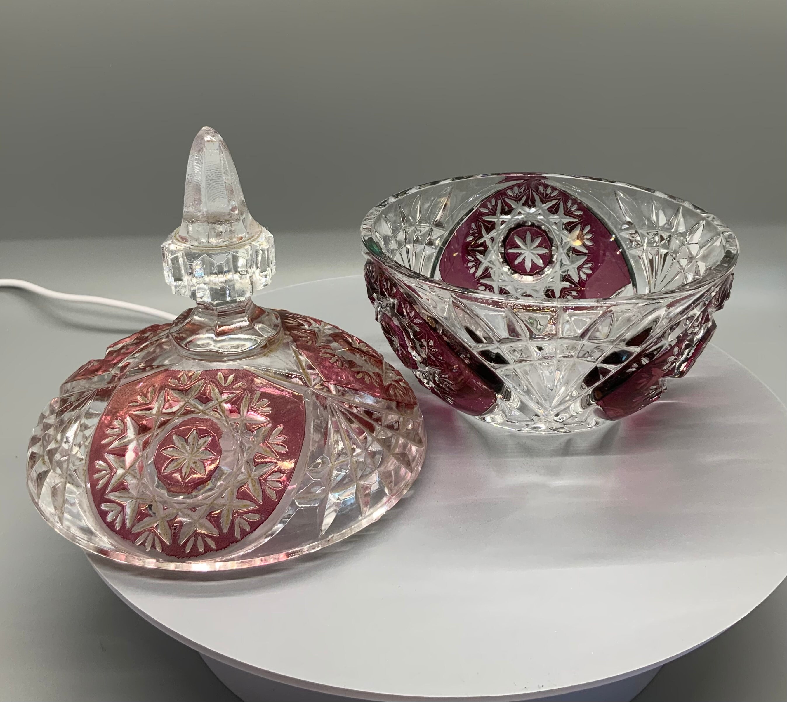Leaded Crystal, Lidded Candy Dish, Ruby Red and Clear, Snowflake ...
